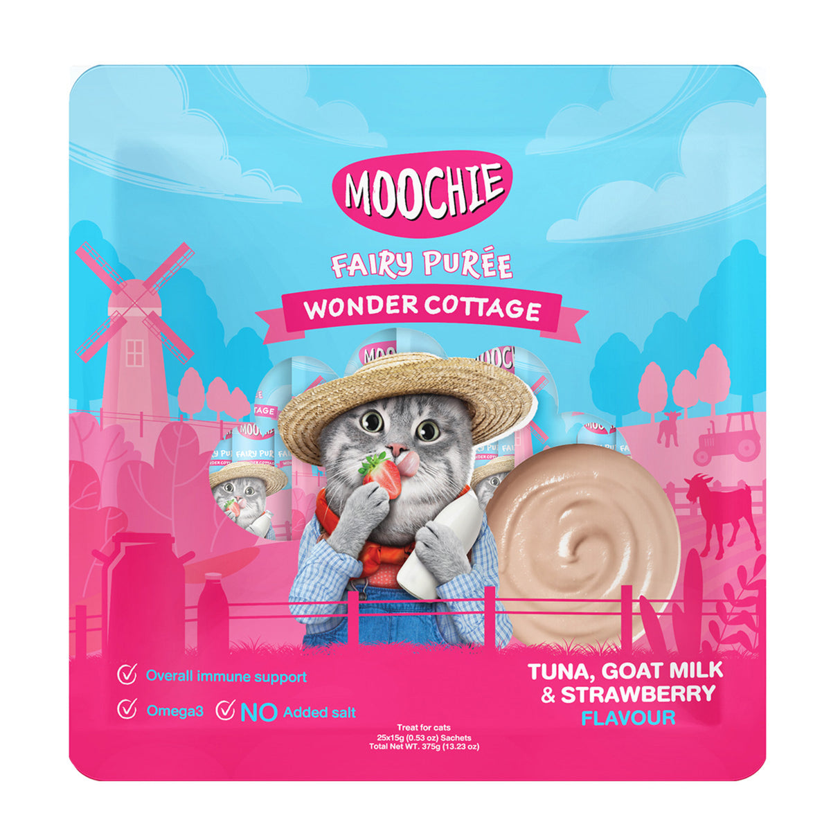 MOOCHIE CREAMY TREAT CAT TUNA,GOAT MILK & STRAWBERRY Flavour 15GX5 ...